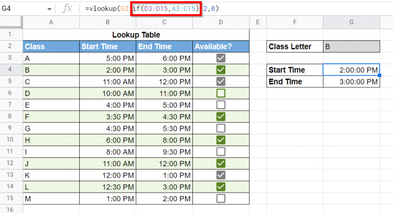 Using VLOOKUP in Checked Rows in Google Sheets - Sheetaki