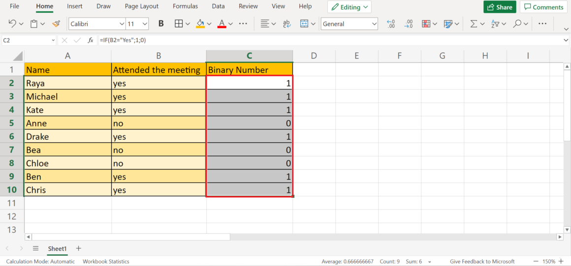 How to Make Yes 1 and No 0 in Excel - Sheetaki