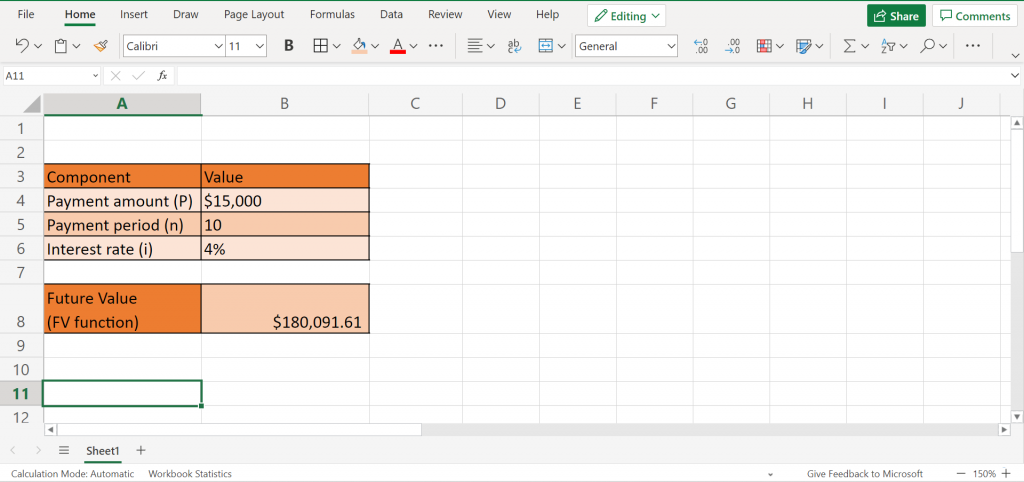 How to Get Future Value of Annuity Formula in Excel - Sheetaki