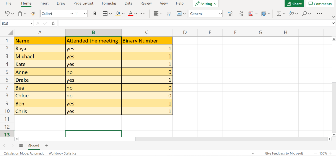 How to Make Yes 1 and No 0 in Excel - Sheetaki