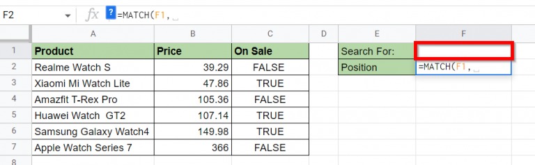How to Use MATCH Function in Google Sheets