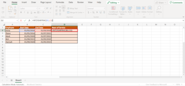 How to Calculate Years of Service in Excel - Sheetaki