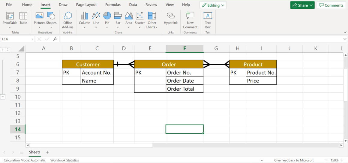 How to Create Entity Relationship Diagram in Excel - Sheetaki