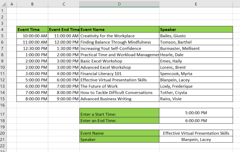 How to Perform a VLOOKUP with Time Range in Excel - Sheetaki