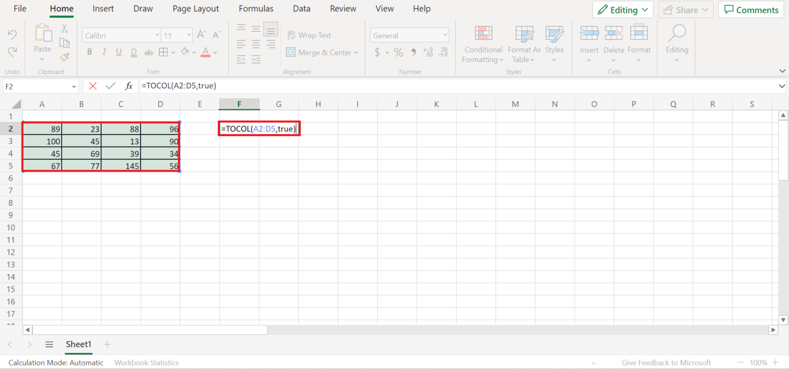 How to Use the TOCOL Function in Excel - Sheetaki