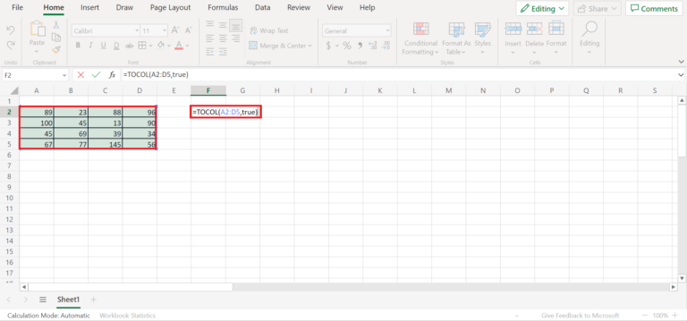 How to Use the TOCOL Function in Excel - Sheetaki