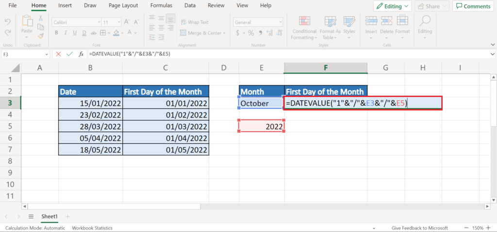 How to Get the First Day of the Month in Excel - Sheetaki