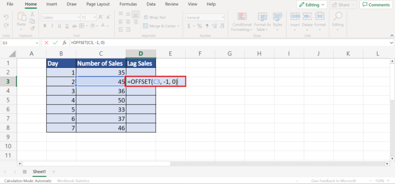 How to Create a Lag Function in Excel - Sheetaki