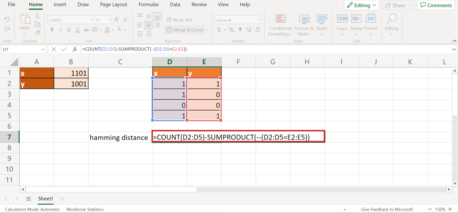 How to Calculate Hamming Distance in Excel - Sheetaki