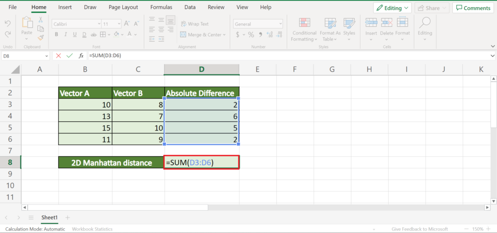 How to Calculate Manhattan Distance in Excel - Sheetaki