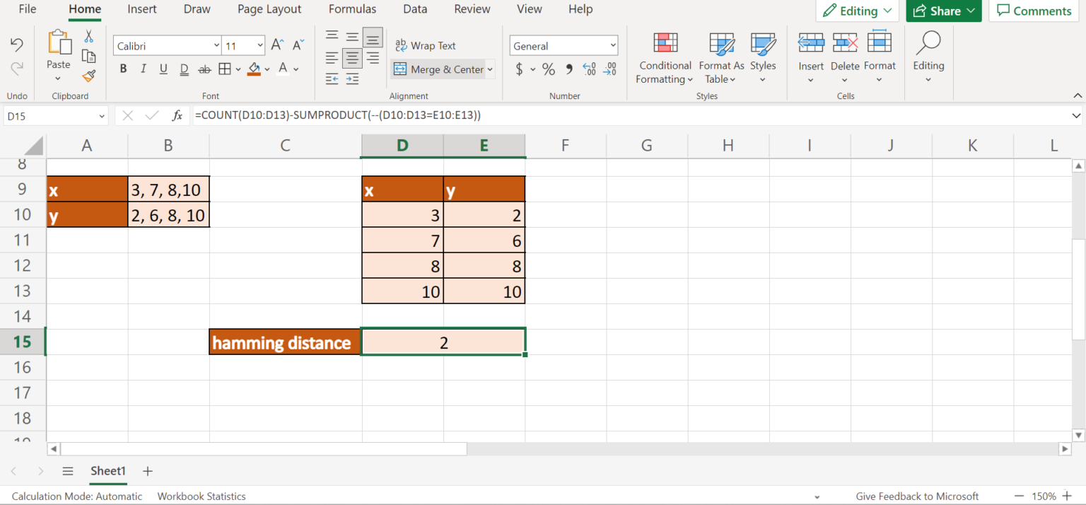 How to Calculate Hamming Distance in Excel - Sheetaki
