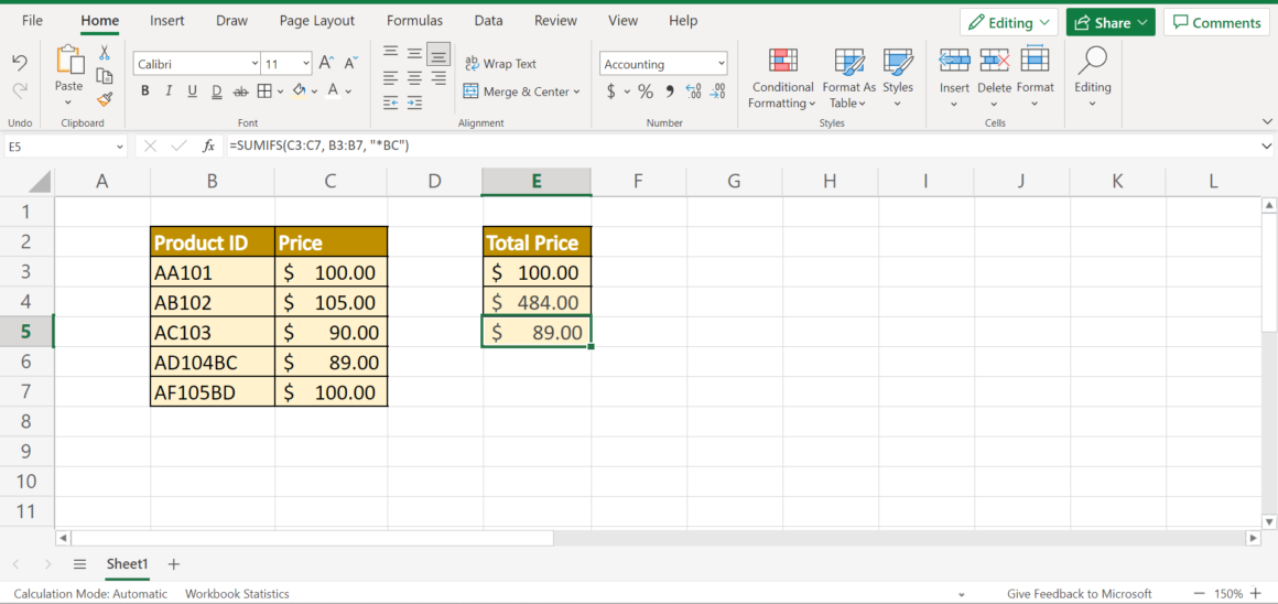 How to Use Wildcard in SUMIFS Function in Excel - Sheetaki