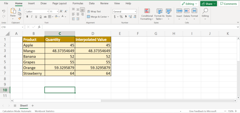 How to Interpolate Missing Values in Excel - Sheetaki