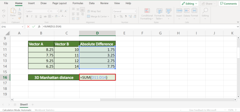 How to Calculate Manhattan Distance in Excel - Sheetaki