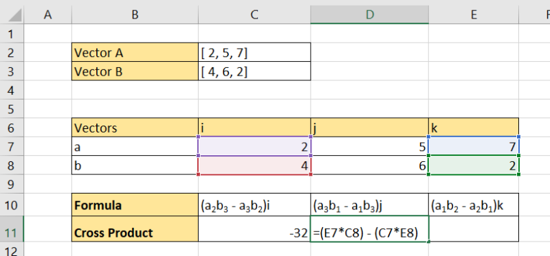 How to Calculate a Cross Product in Excel - Sheetaki
