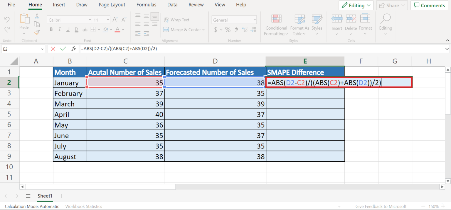 How to Calculate SMAPE in Excel - Sheetaki