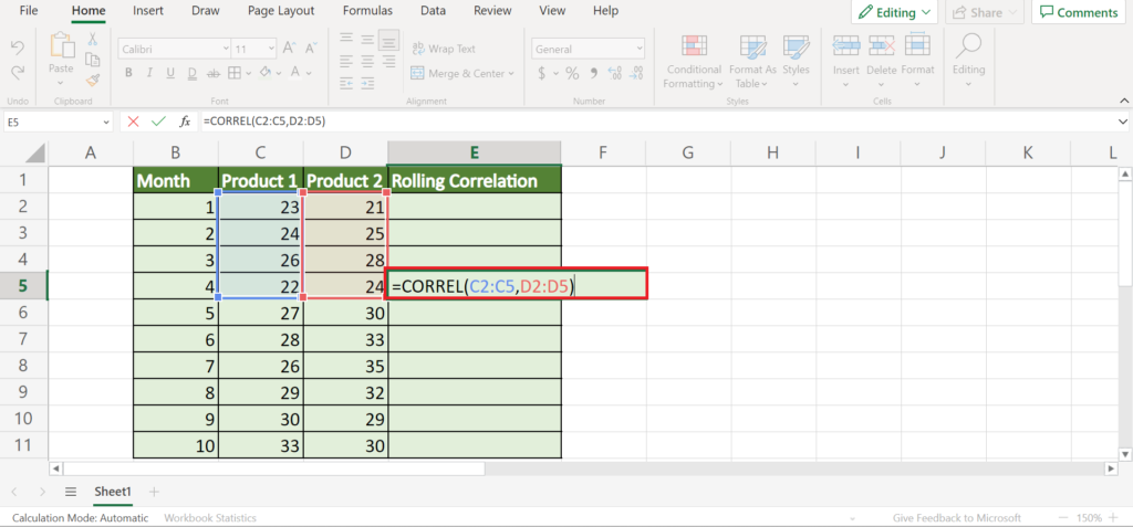 How to Calculate Rolling Correlation in Excel - Sheetaki