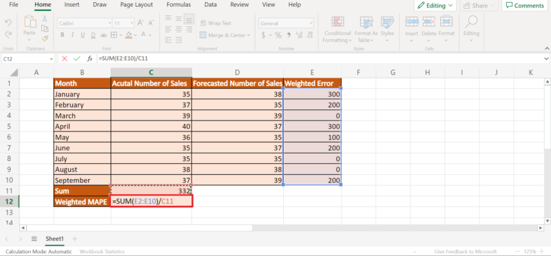 How to Calculate Weighted MAPE in Excel - Sheetaki