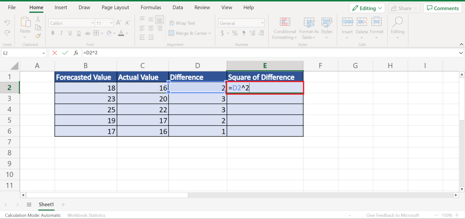 How to Calculate Root Mean Square Error in Excel - Sheetaki