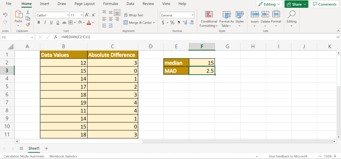 How to Calculate Median Absolute Deviation in Excel - Sheetaki