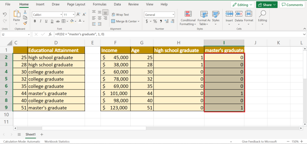 How to Create Dummy Variables in Excel - Sheetaki