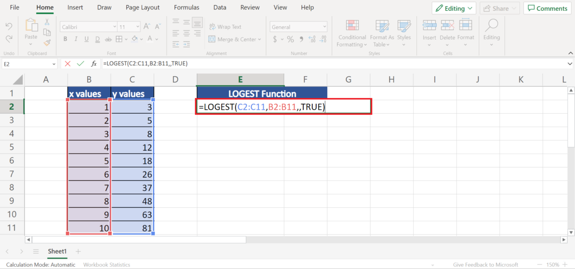 How to Use LOGEST Function in Excel - Sheetaki