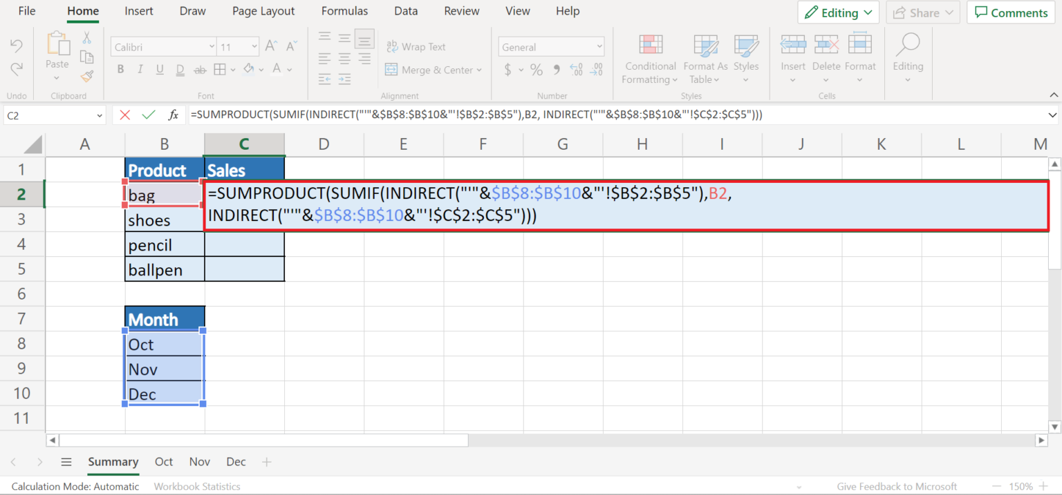 How to Use SUMPRODUCT Across Multiple Sheets in Excel