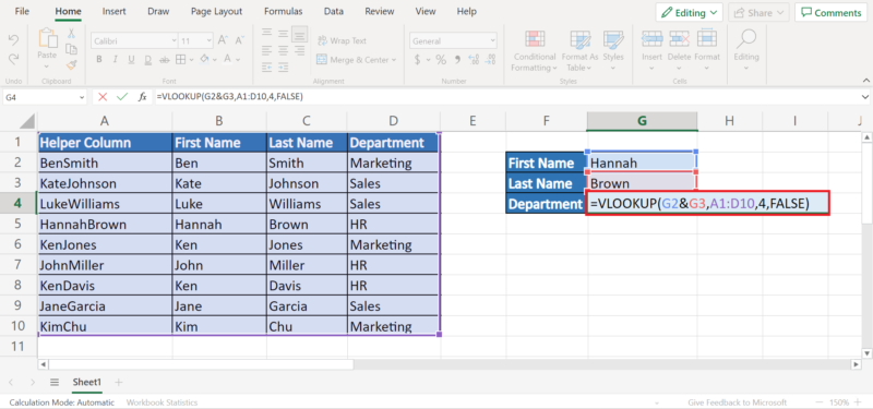 How to Perform VLOOKUP with Two Lookup Values in Excel