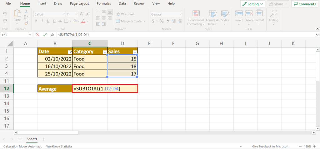 How to Average Filtered Rows in Excel - Sheetaki