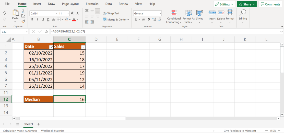 How to Calculate Median of Filtered Rows in Excel - Sheetaki