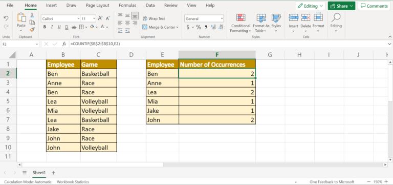 How to Count Number of Occurrences in Excel - Sheetaki