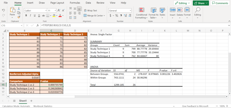 How to Perform a Bonferroni Correction in Excel - Sheetaki