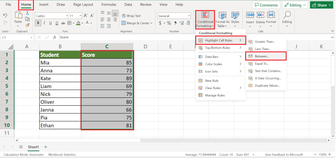 How to Do Conditional Formatting if Between Two Values in Excel