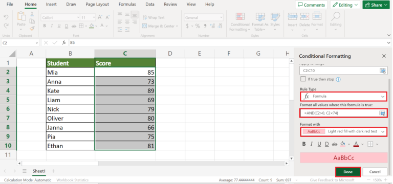 How to Do Conditional Formatting if Between Two Values in Excel