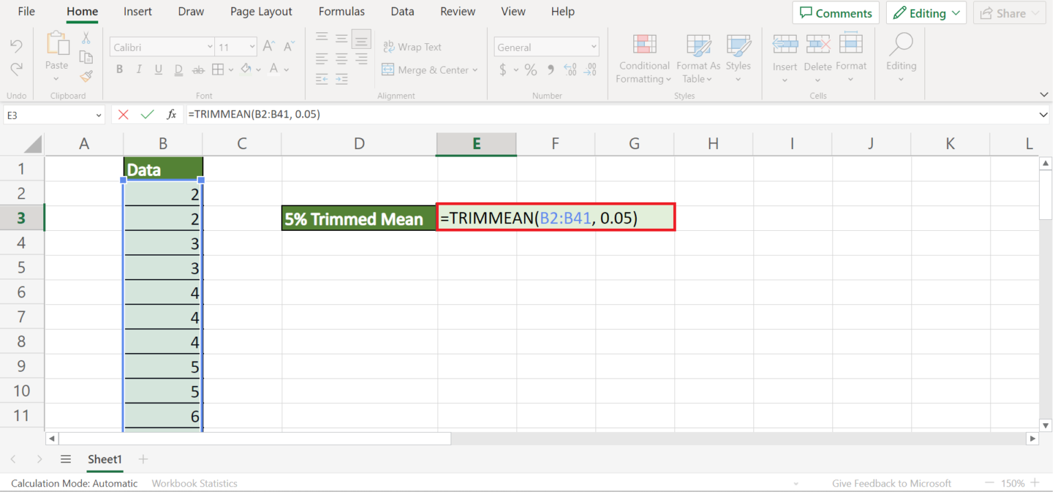 How To Calculate a Trimmed Mean in Excel - Sheetaki