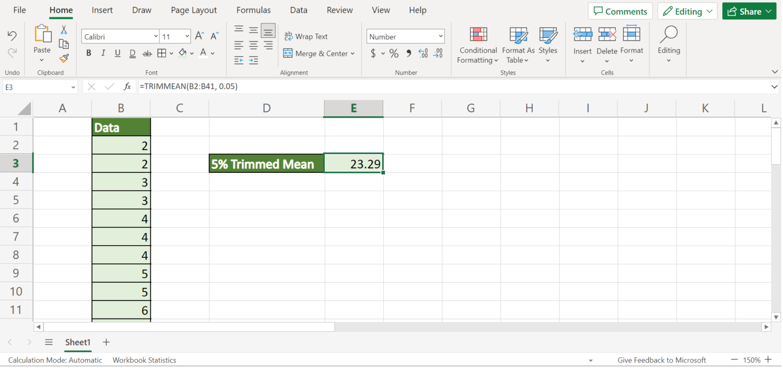 How To Calculate a Trimmed Mean in Excel - Sheetaki