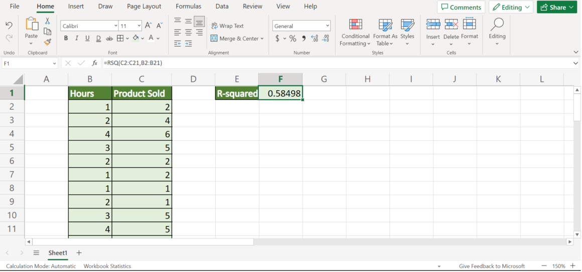 How to Calculate R-Squared in Excel - Sheetaki