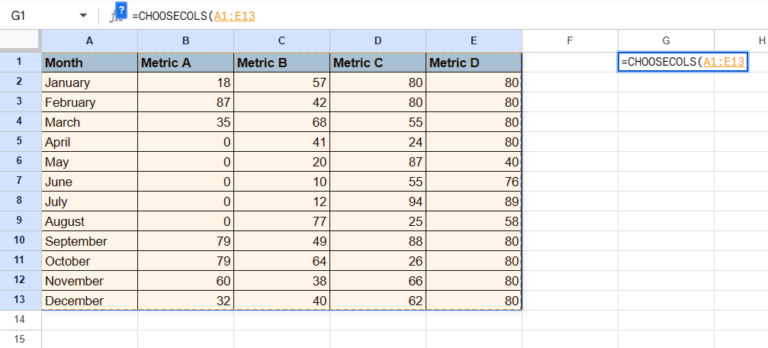 How to Use CHOOSECOLS Function in Google Sheets - Sheetaki