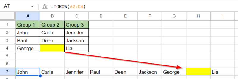 How to Use the TOROW Function in Google Sheets - Sheetaki