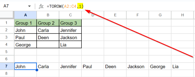 How to Use the TOROW Function in Google Sheets - Sheetaki