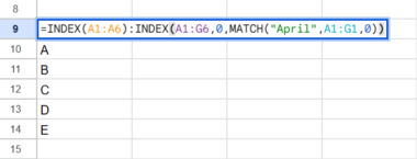 How to Use Index with Match for 2D Array Result in Google Sheets - Sheetaki