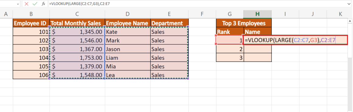 How To Use Large Function With Vlookup Function In Excel 5124