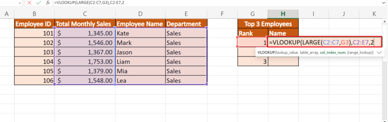 How To Use Large Function With Vlookup Function In Excel