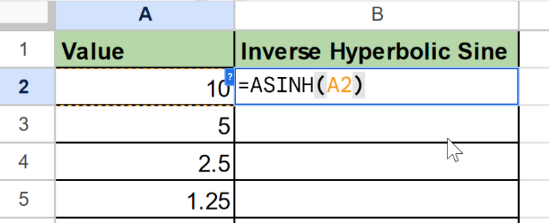 How to Use the ASINH Function in Google Sheets - Sheetaki