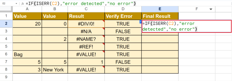 How to Use ISERR Function in Google Sheets - Sheetaki