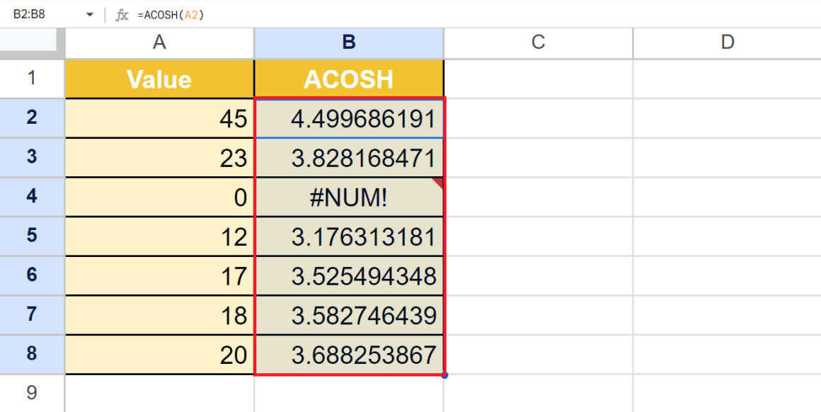 How to Use ACOSH Function in Google Sheets - Sheetaki