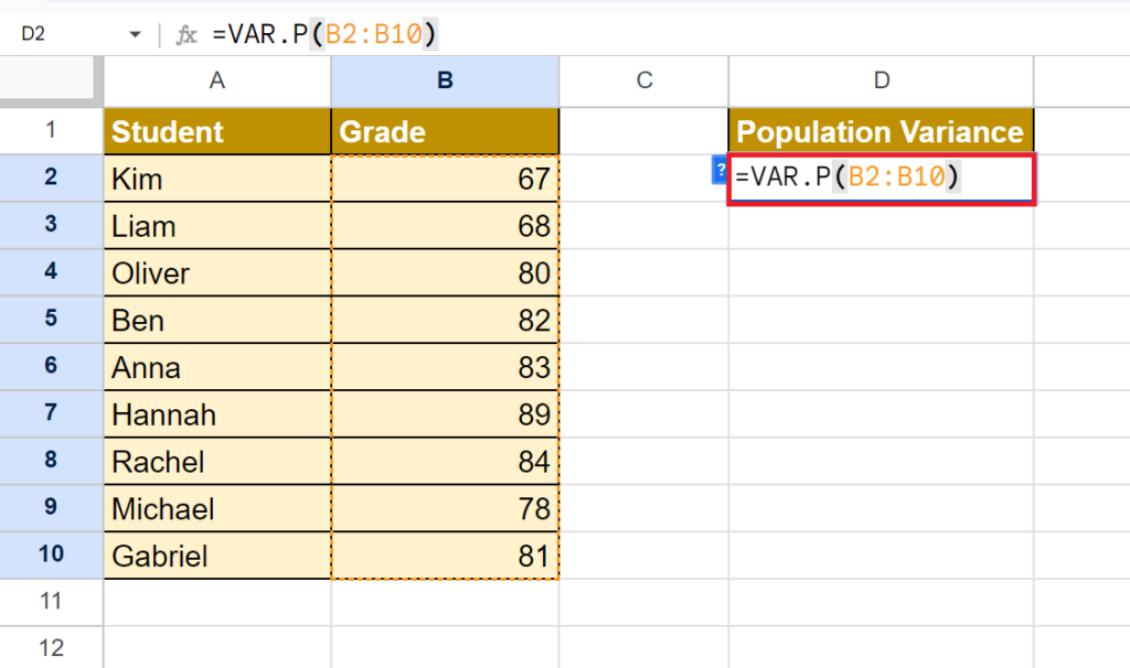 How to Use VAR.P Function in Google Sheets - Sheetaki