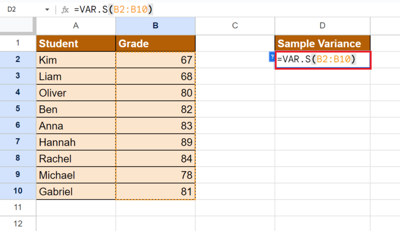 How to Use VAR.S Function in Google Sheets - Sheetaki
