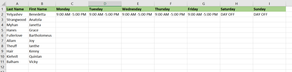 How to Make Employees Schedule in Excel - Sheetaki