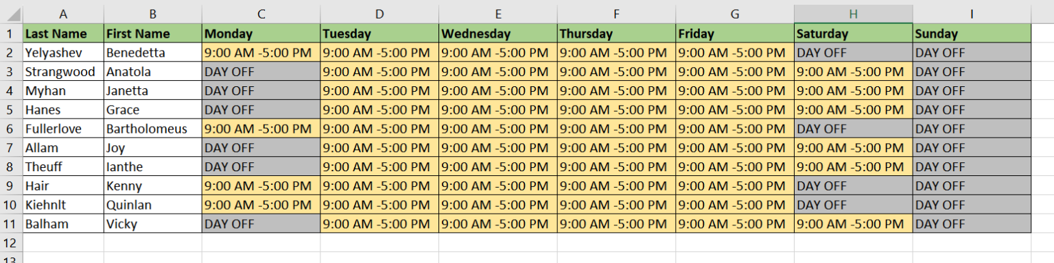 How to Make Employees Schedule in Excel - Sheetaki